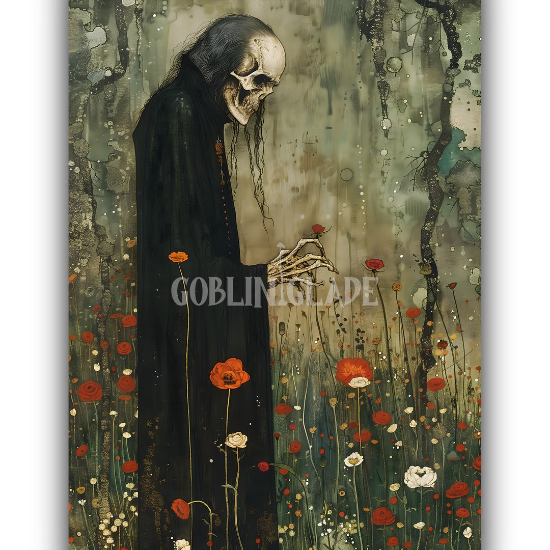 Death in Flower Field, Wall Art Printable Horror Artwork Mysterious ...
