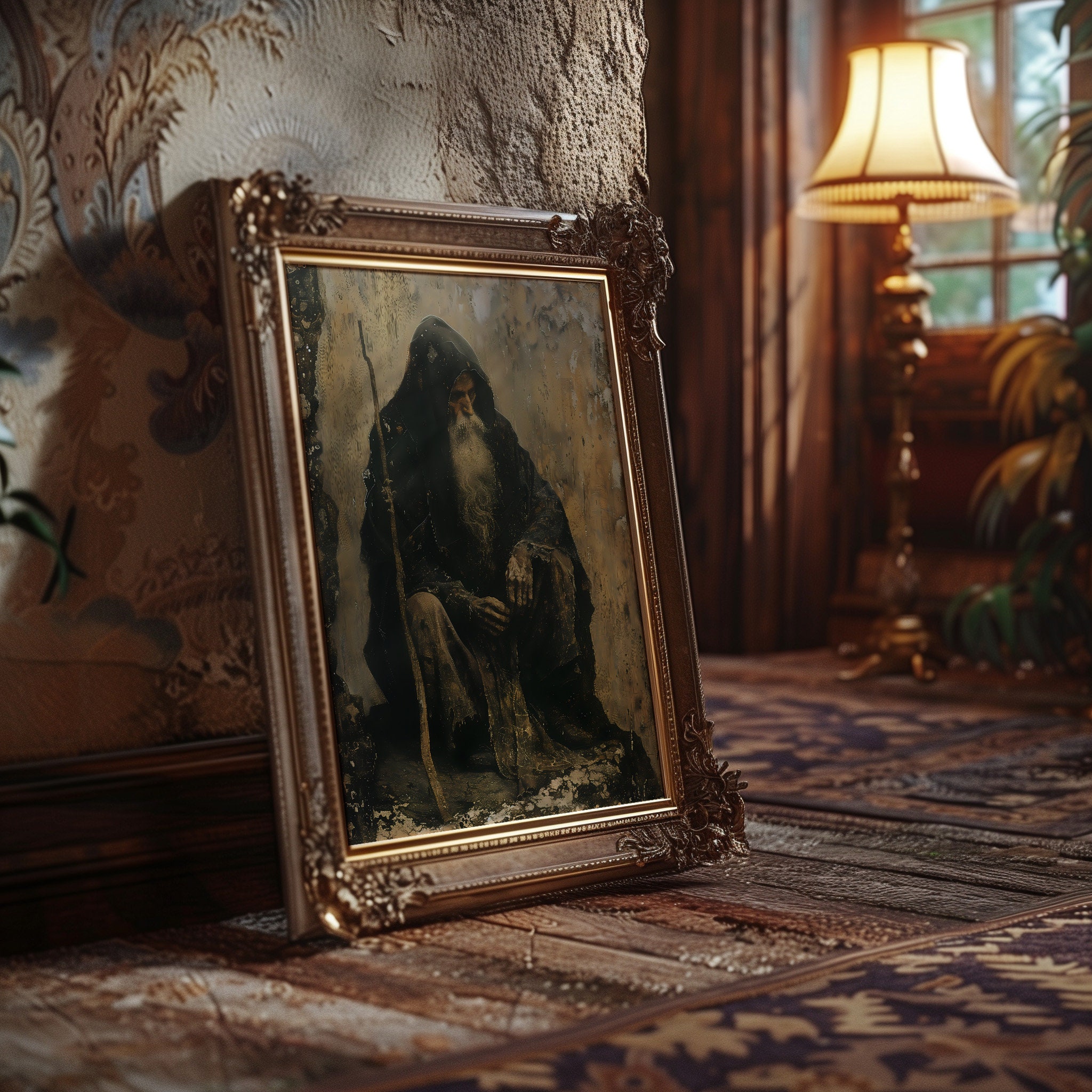 Wanderer Wall Art Printable Occult Wizard Fantasy Painting Hooded ...