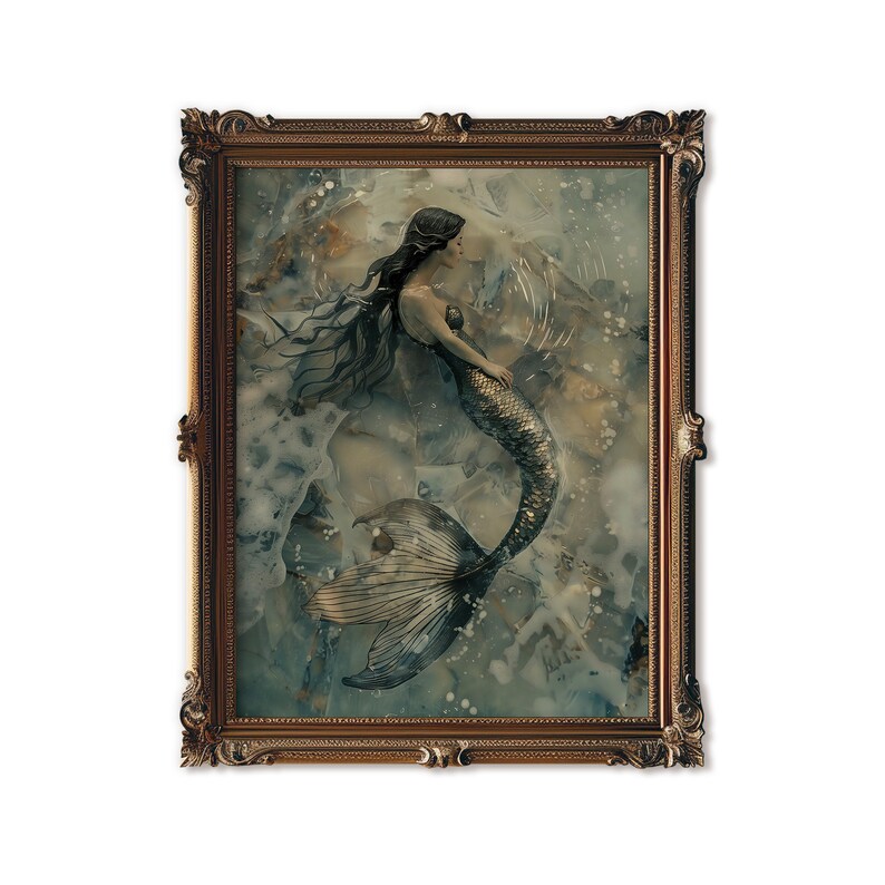 Mermaid Wall Art Printable Enchanting Fantasy Vintage Painting ...