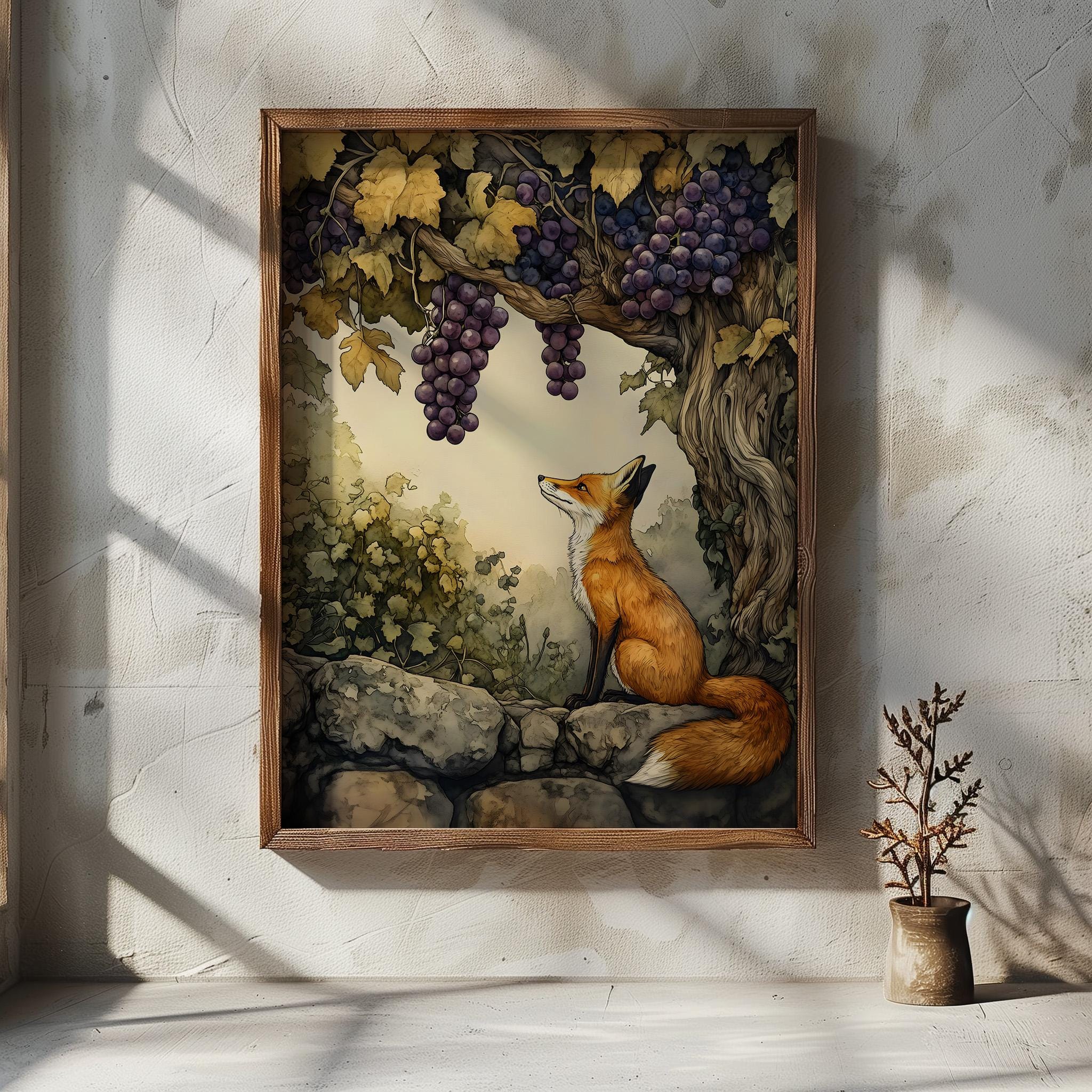 Fox and the Grapes Printable Wall Art Aesop's Fables Animal Poster Book ...
