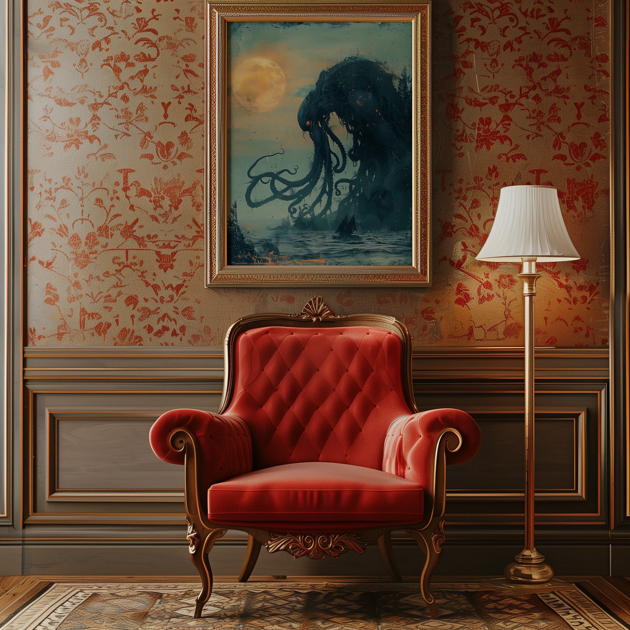 Eldritch Octopus Fantasy Print, Moody Dark Academia Oil Painting ...