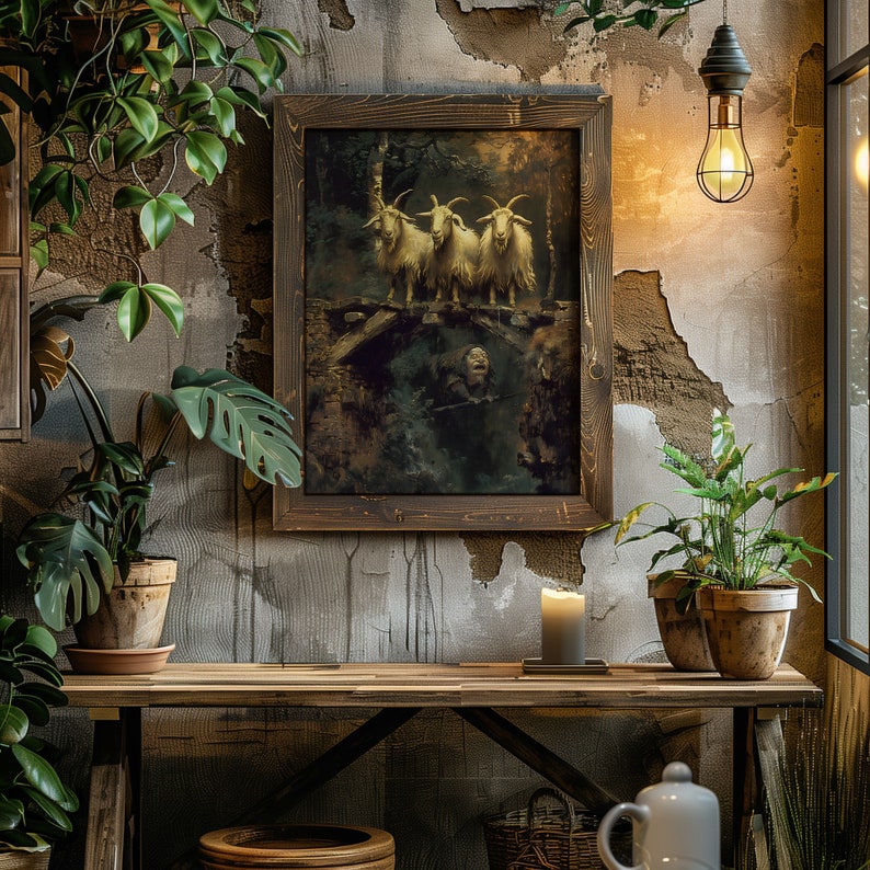 Three Billy Goats Gruff Painting Norwegian Folklore Art Printable Fairy ...