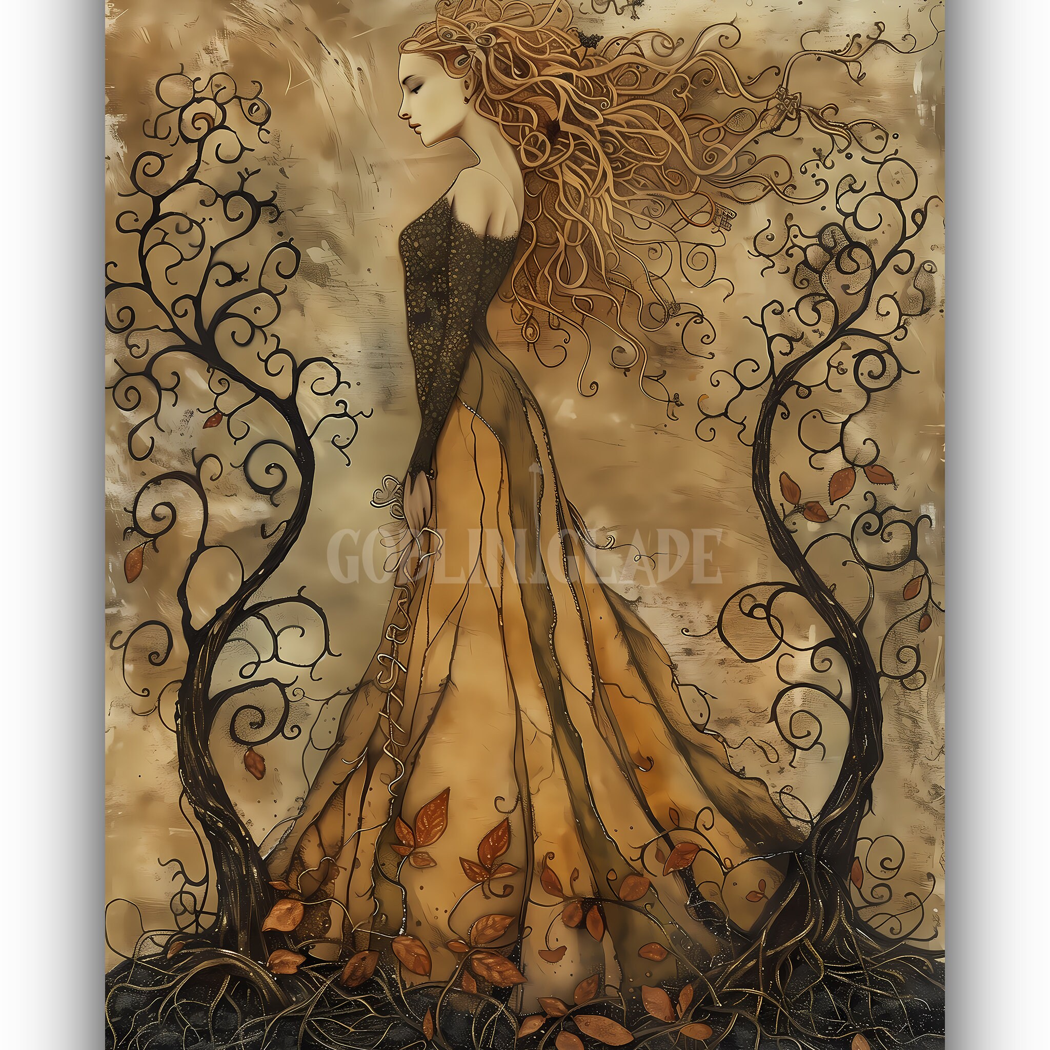Dryad Wall Art Printable Fantasy Painting Mythical Being Whimsical Tree ...
