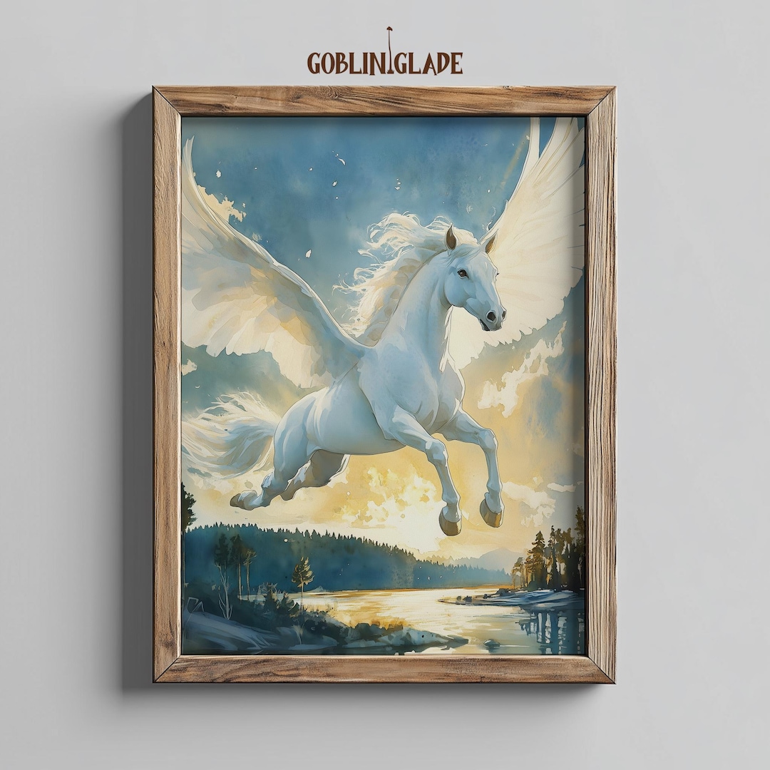 Flying Pegasus Print - Greek Mythology Painting - Printable Wall Art ...