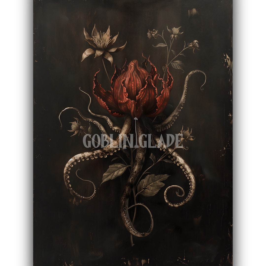 Octopus Floral Wall Art Printable Surreal Lovecraft Cthulhu Eldritch ...