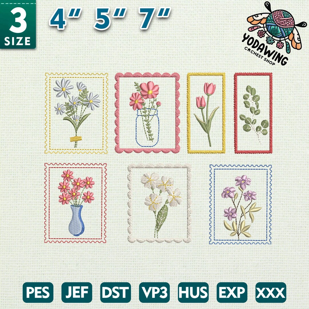 Postage Stamp Embroidery Design, Wildflower Embroidery Design, Floral ...