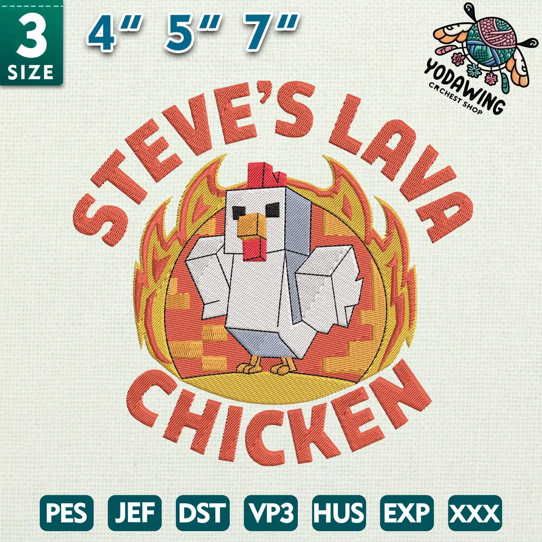 Pixel Gamer Embroidery Design, Lava Chicken Miners Embroidery Design ...