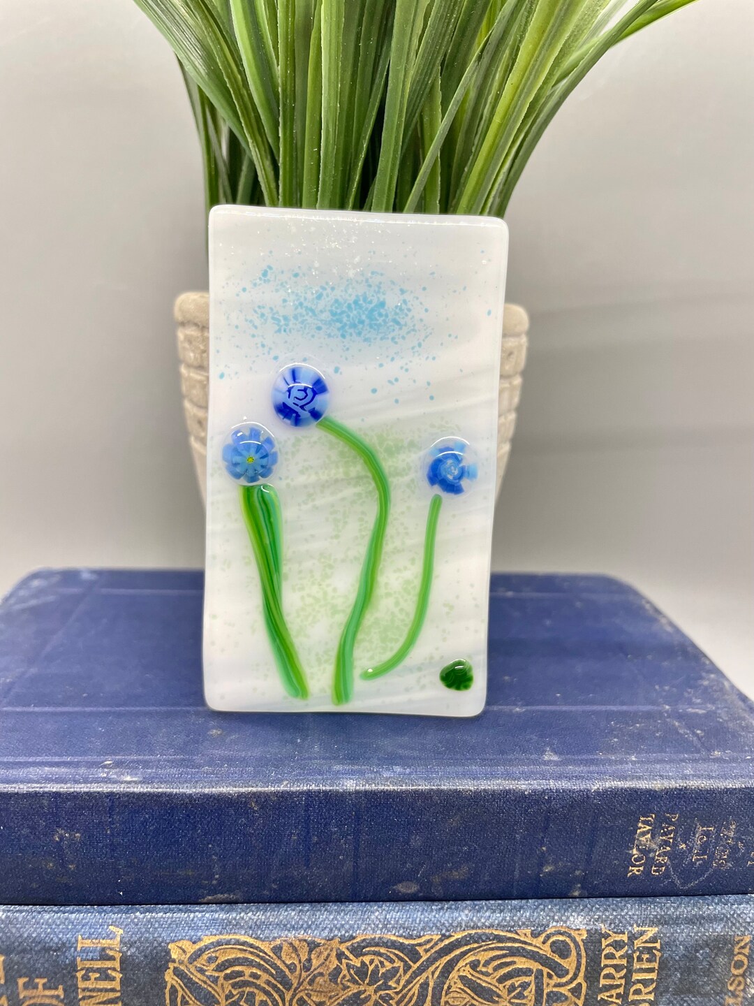 Fused Glass Magnets With Blue Flowers, Murrine Glass, Glass Magnet ...