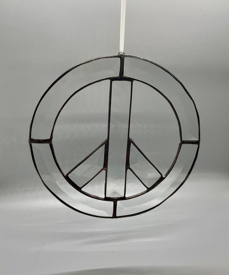 Beveled Stained Glass PEACE SIGN Sun Catcher Clear Bevel - Etsy