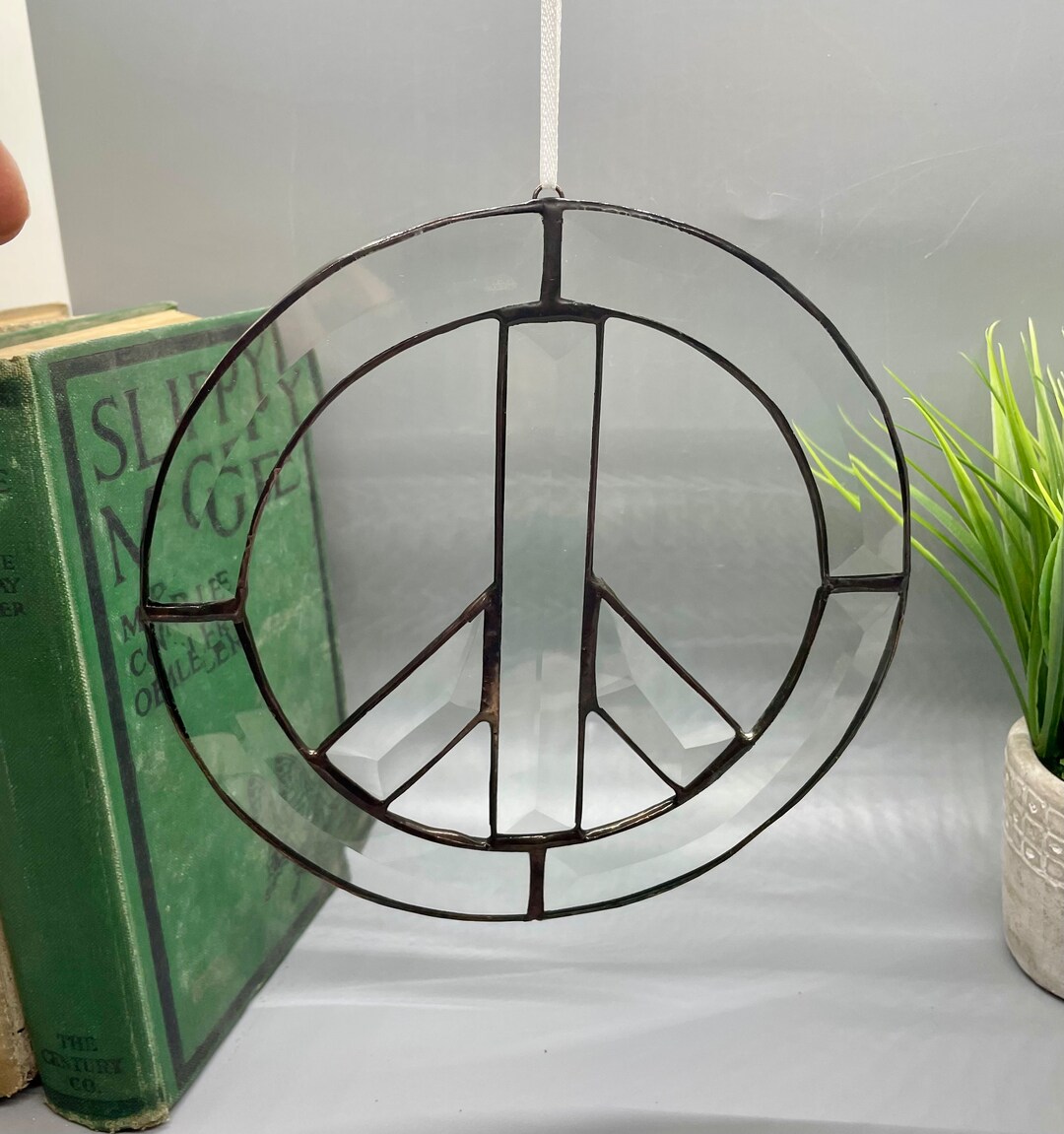 Beveled Stained Glass PEACE SIGN Sun Catcher, Clear Bevel Cluster ...