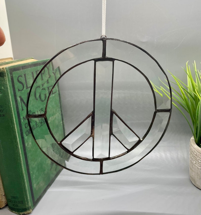 Beveled Stained Glass PEACE SIGN Sun Catcher Clear Bevel - Etsy