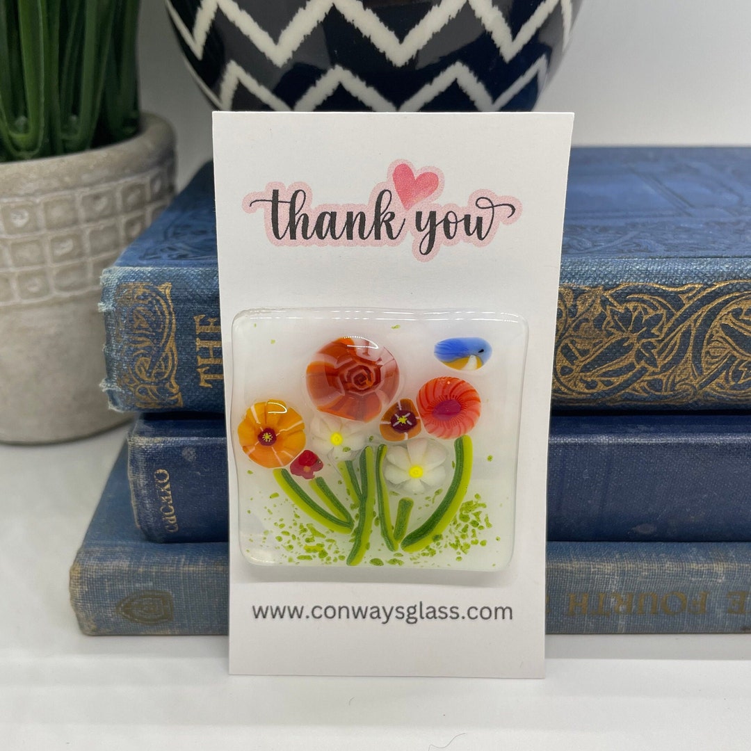 Fused Glass FLOWER POCKET HUG, Handmade, Pocket Hugs, Friendship Gift ...