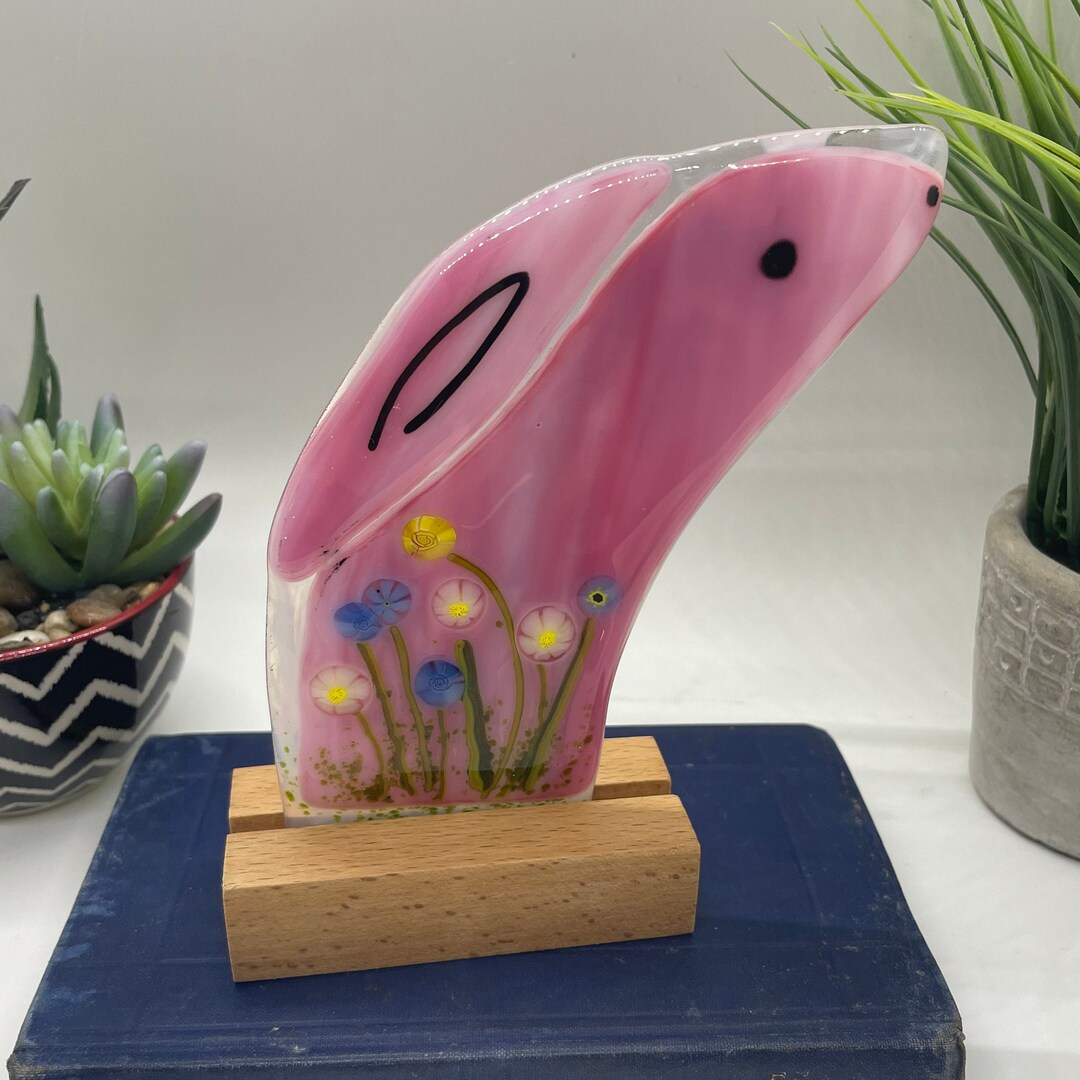 Pink Fused Glass Rabbit, Fused Glass Rabbit, Easter Decor, Fused Rabbit ...