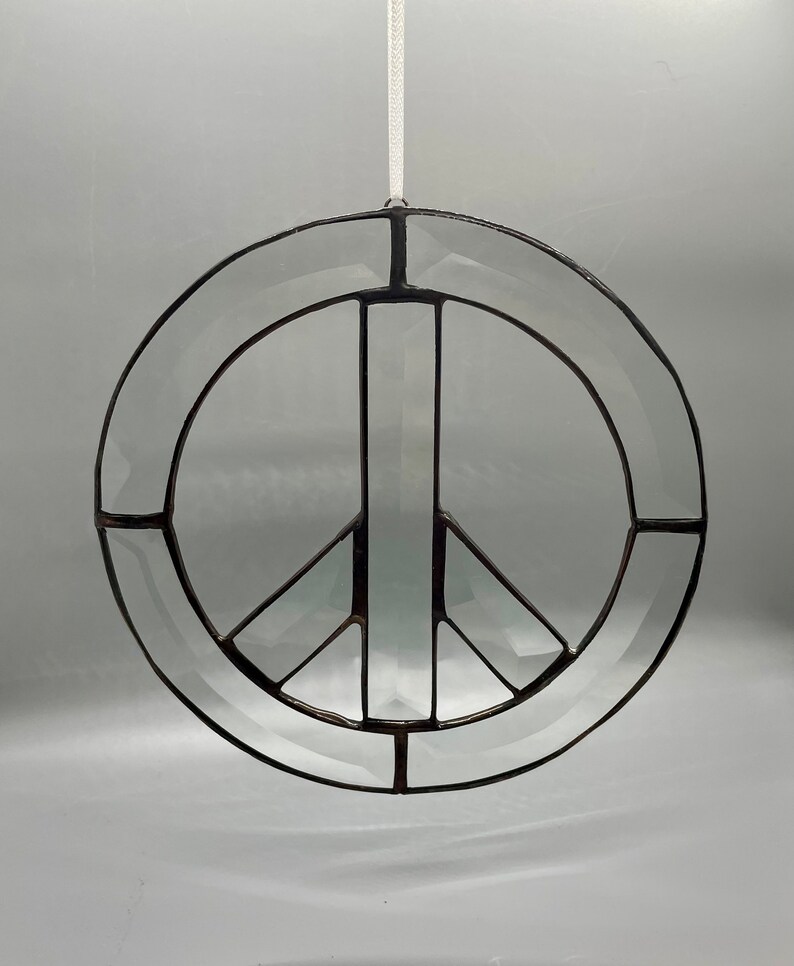 Beveled Stained Glass PEACE SIGN Sun Catcher Clear Bevel - Etsy