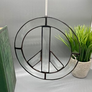 Beveled Stained Glass PEACE SIGN Sun Catcher, Clear Bevel Cluster ...