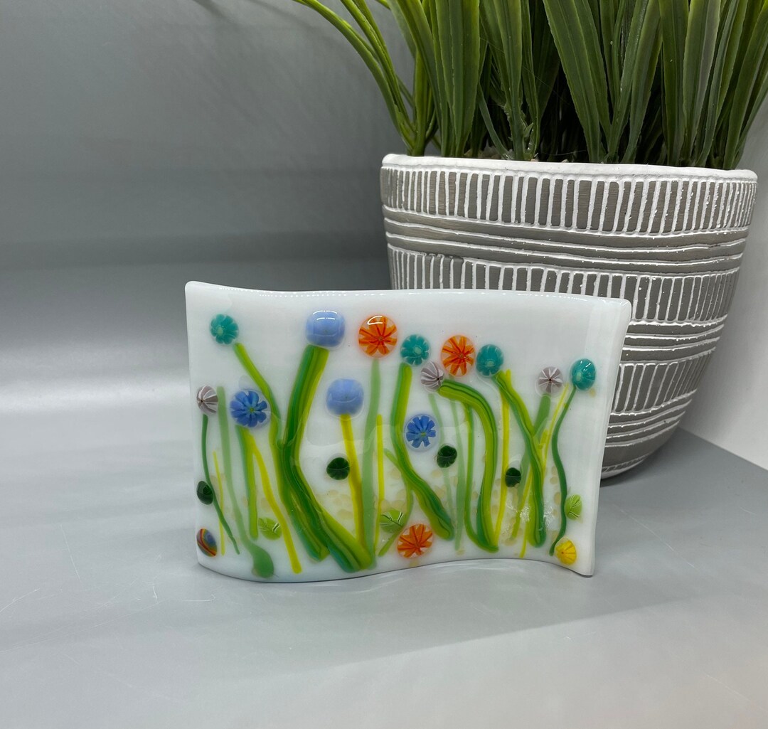Small Fused Glass Panel, Floral, Fused Glass Panel, Wavy Glass Panel ...