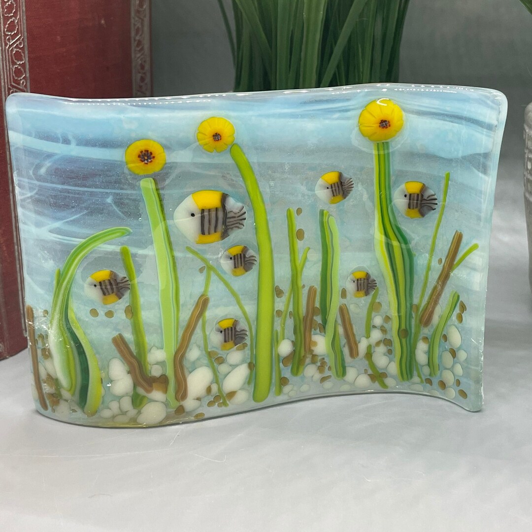 Whimsical Ocean Vibes: Handmade Wavy Glass Art With Underwater Sea Life ...