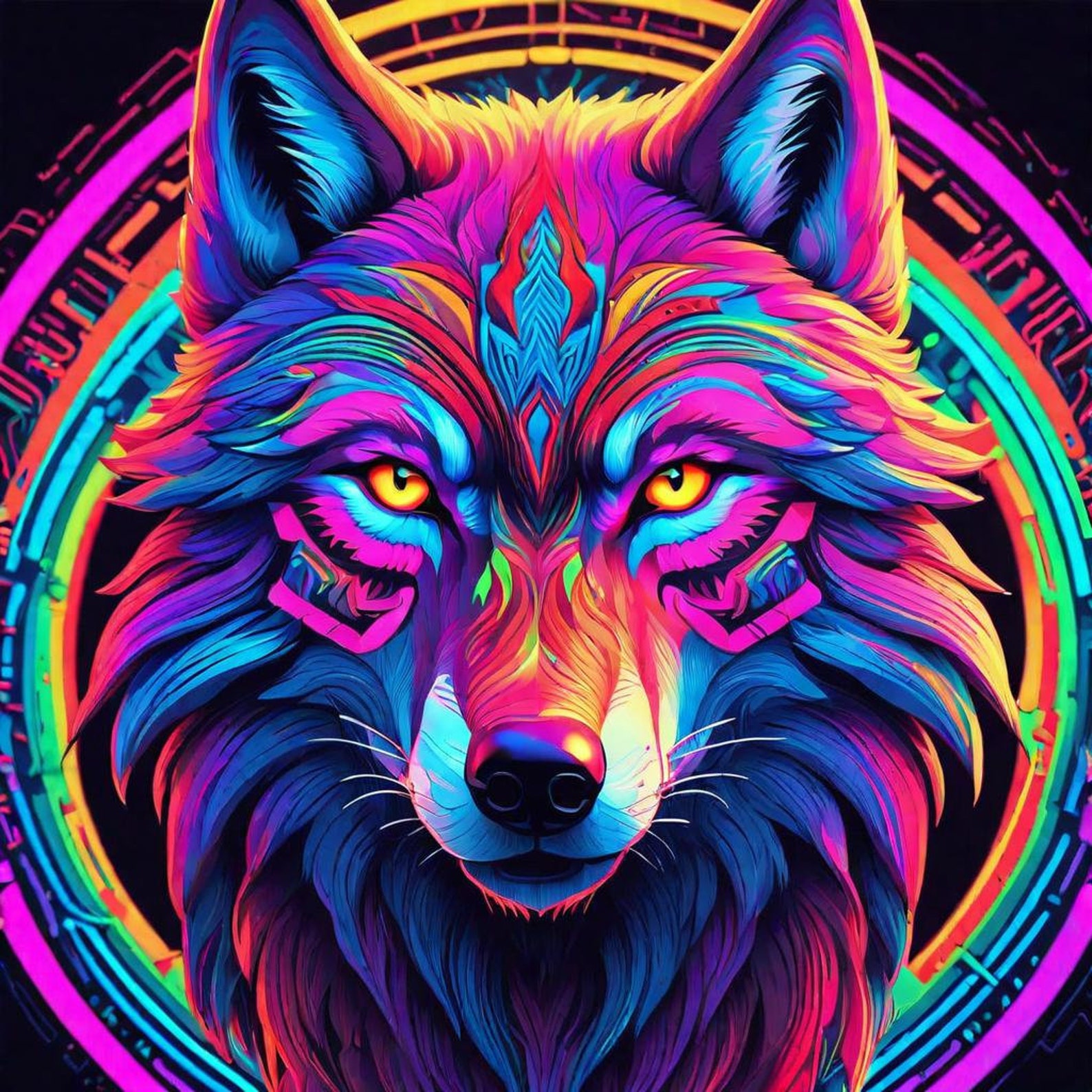Colorful Neon Wolf Poster - Etsy