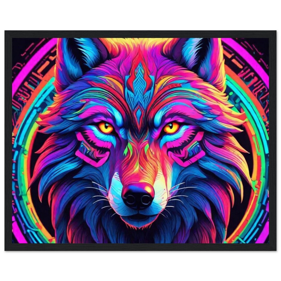 Colorful Neon Wolf Poster - Etsy