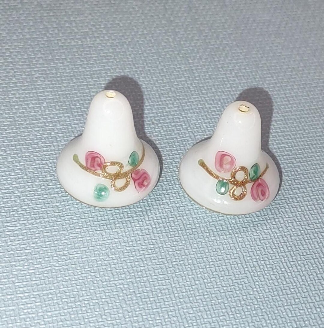 Lampwork Bell Bead Czech Vtg Glass Sputnik Bead White Bell Bead With ...