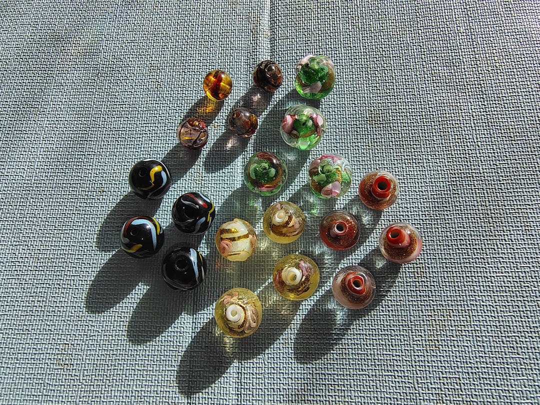 Lampwork 8mm Round Bead Rose Design With Gold Swirl Multicolor Swirl ...