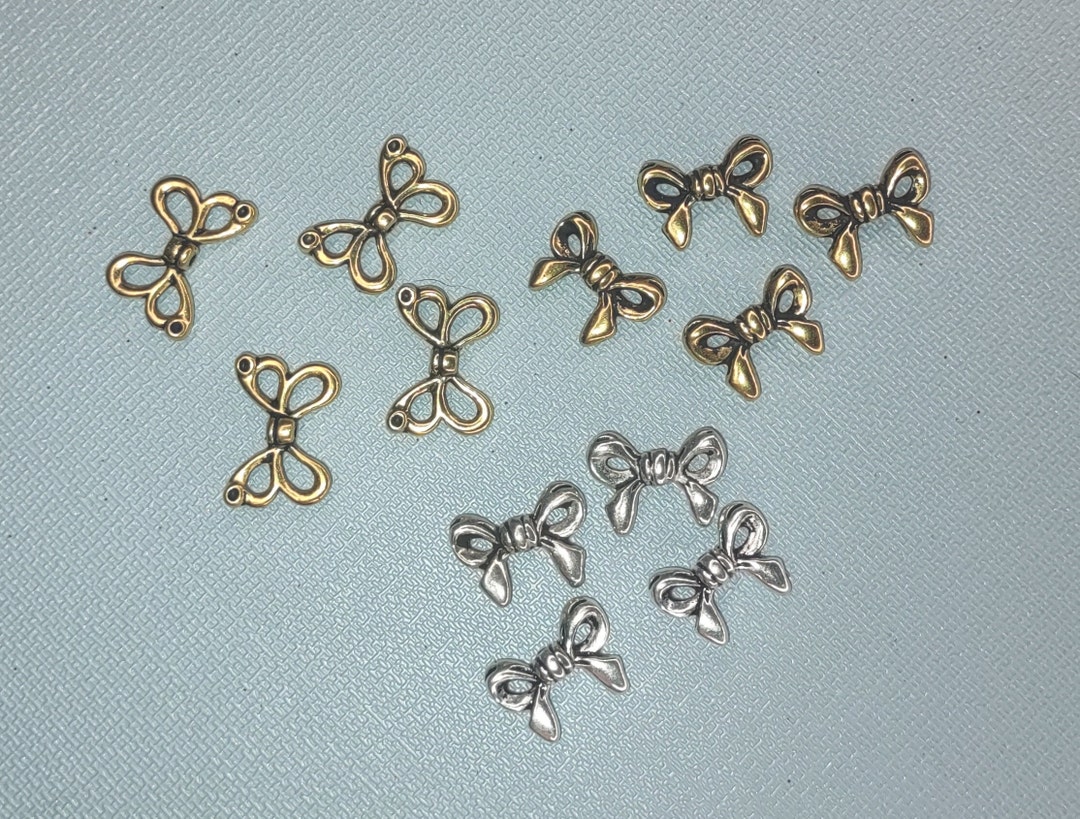 Tierracast Bow Bead 4 Pieces Bead Silver Pewter Charm Bead Antiqued ...