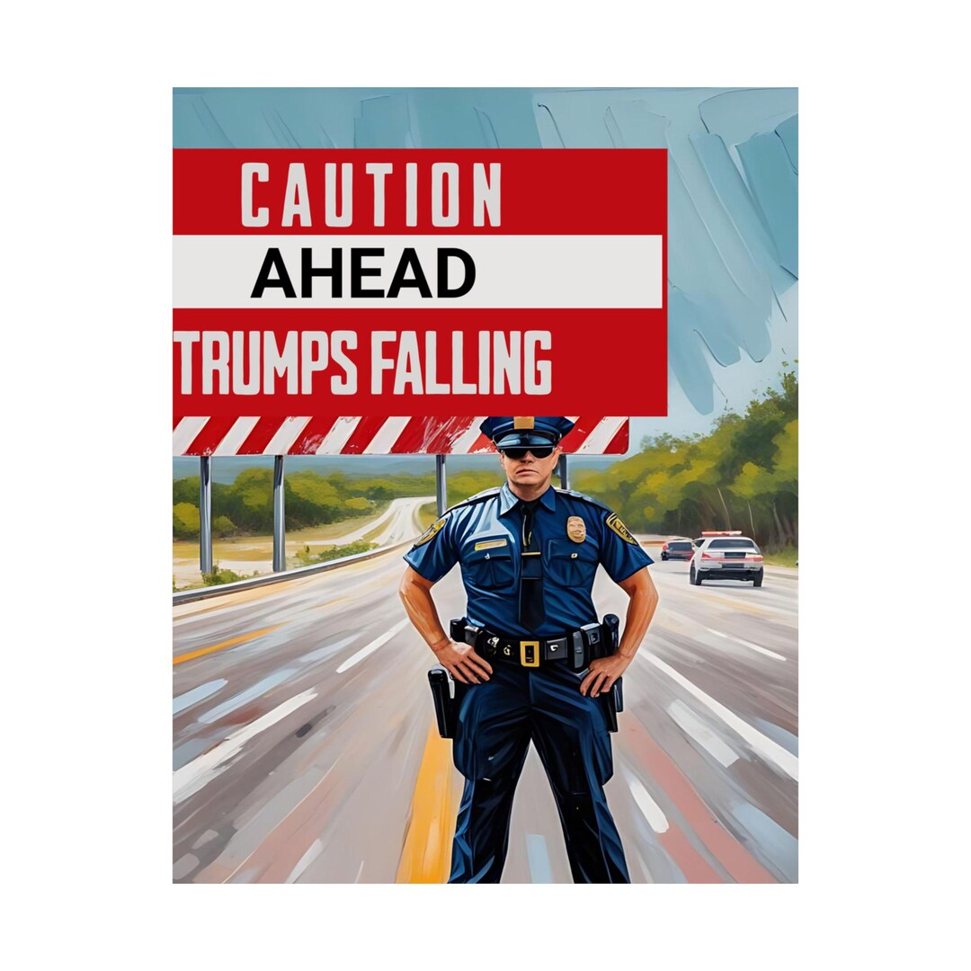 Poster: Caution Ahead - Trumps Falling in the Road to Success - Etsy