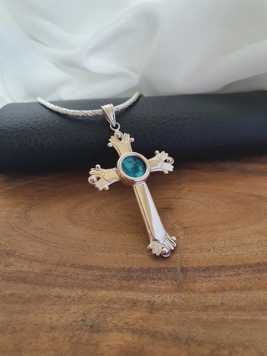 Silver Cross Pendant, Eilat Stone Cross Necklace, - Etsy