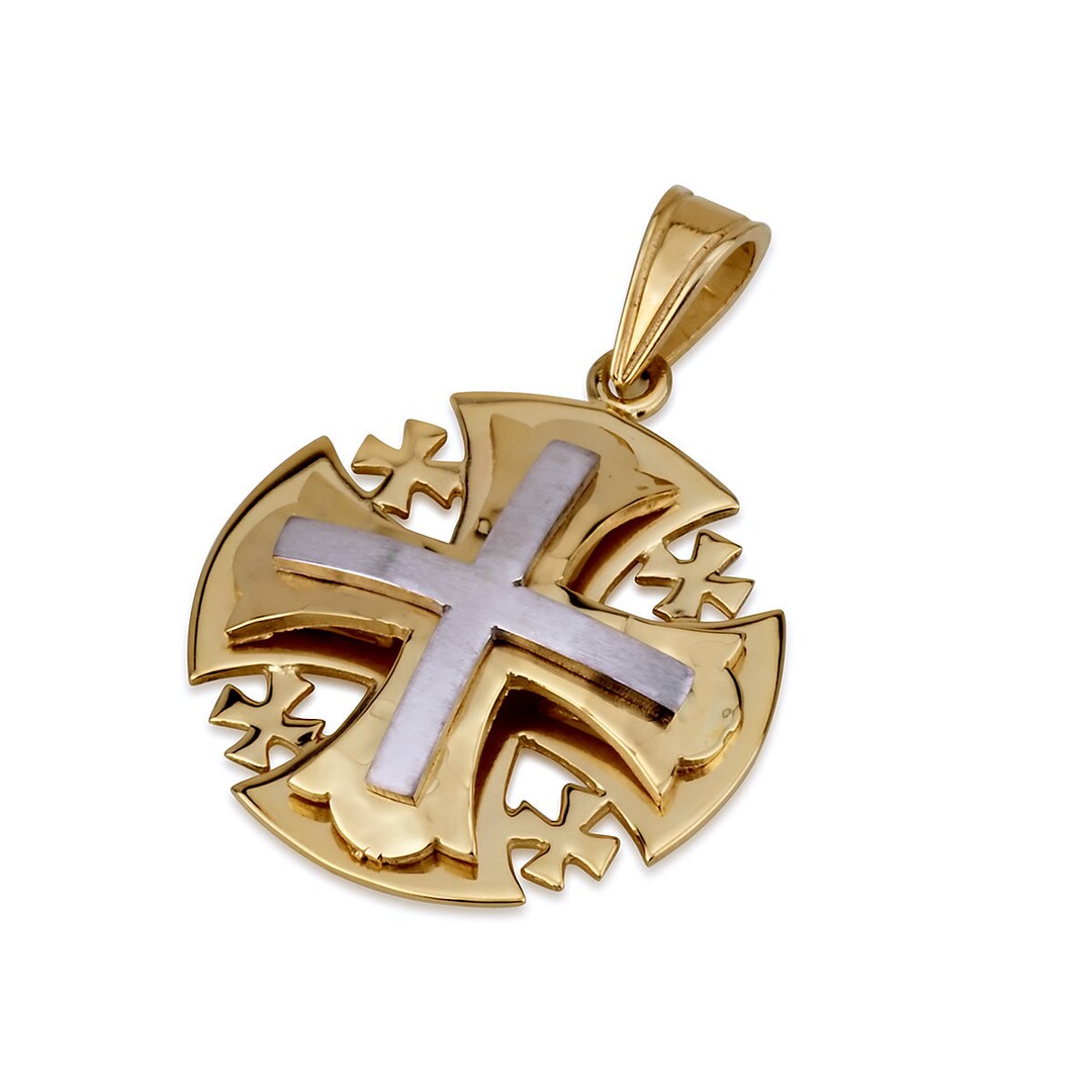 14k Gold Jerusalem Cross Pendant, Gold Cross Pendant, Solid Gold Cross ...