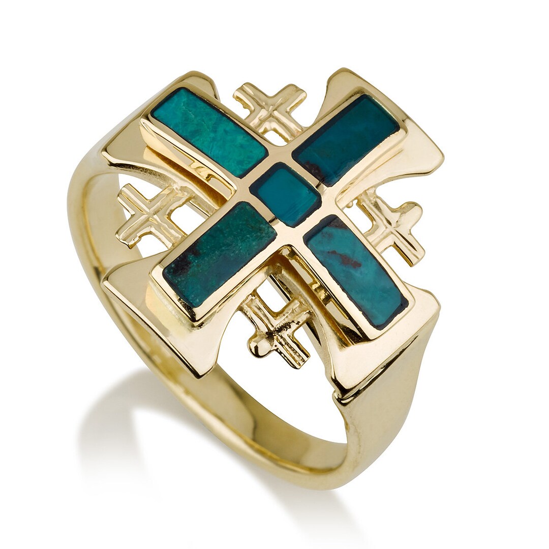 14k Gold Jerusalem Cross Ring, Ring With Eilat Stone - Etsy