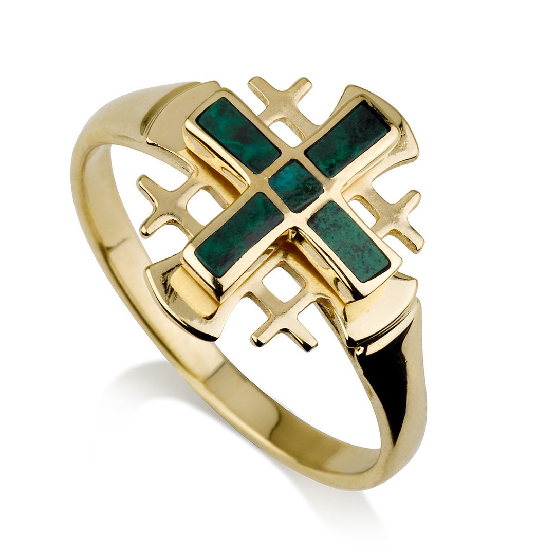 14k Gold Jerusalem Cross Ring, Ring With Eilat Stone - Etsy