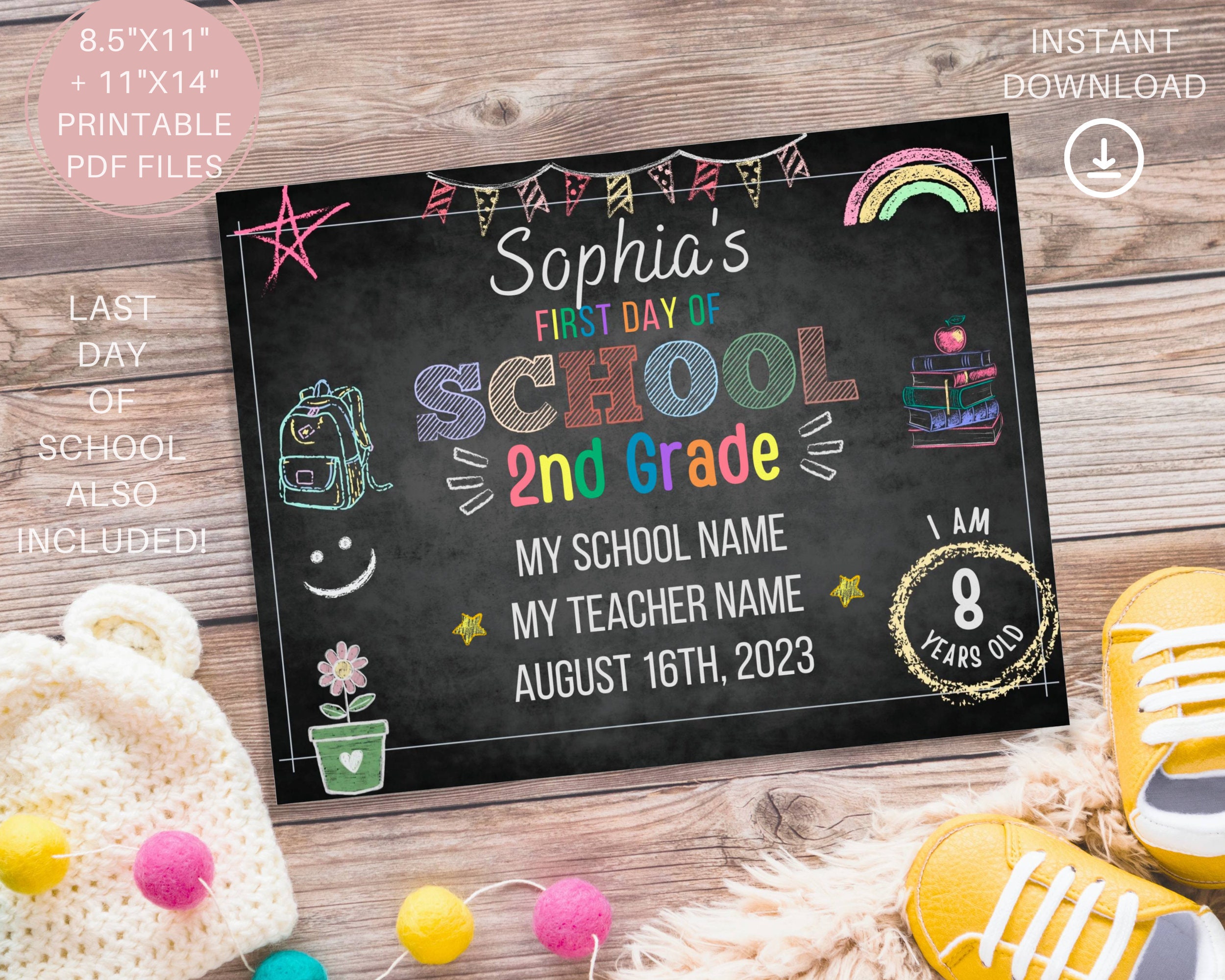 Printable First and Last Day of School Sign, Editable Back to School ...