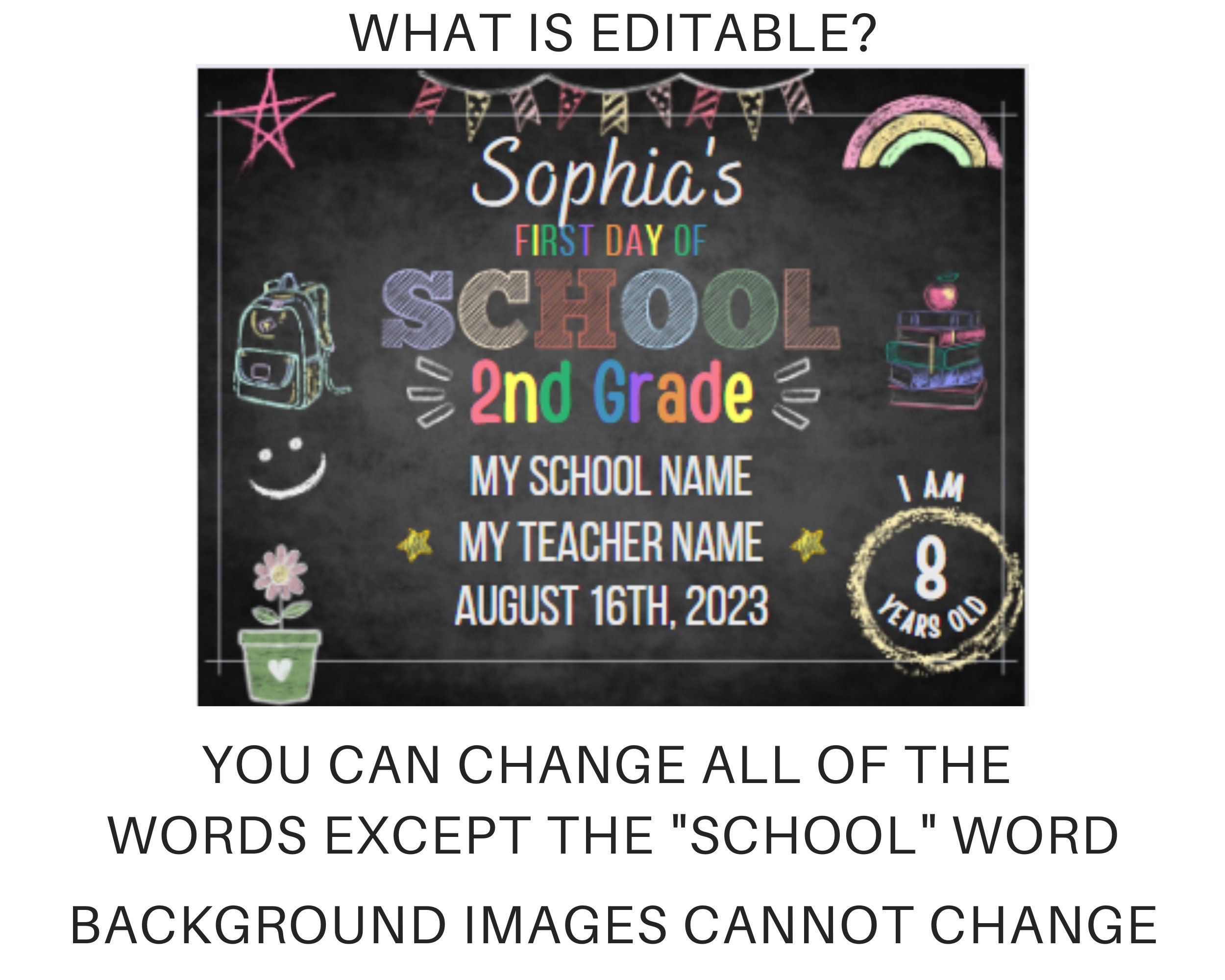 Printable First and Last Day of School Sign, Editable Back to School ...