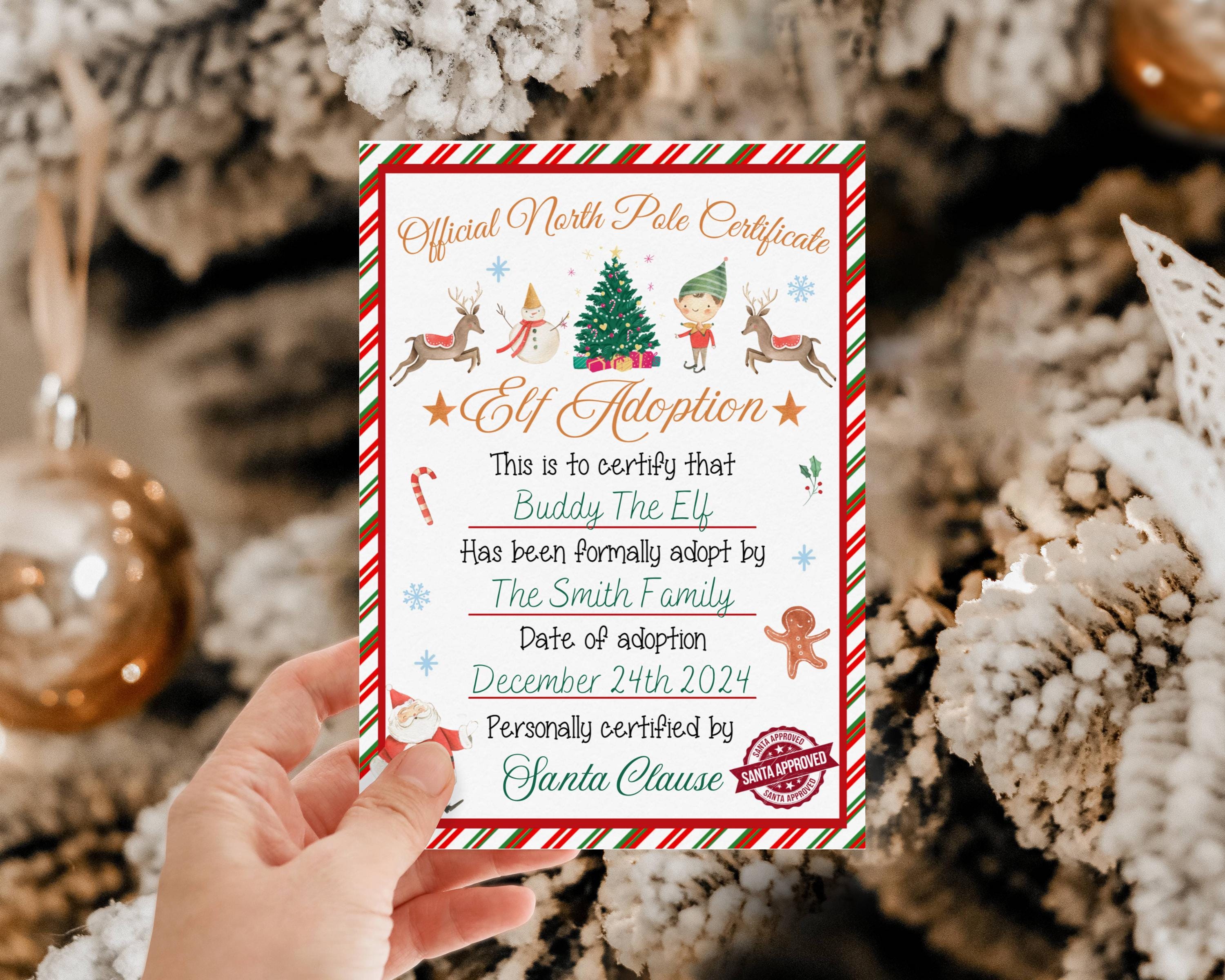 Editable Elf Adoption Certificate, Printable Adopt an Elf Christmas ...