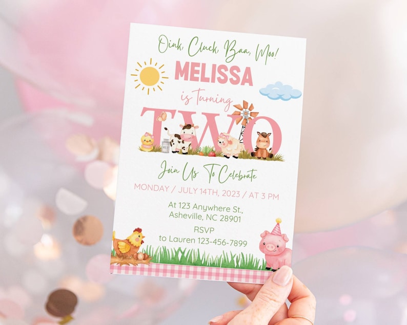 Editable Farm Birthday Invitation, Girl Barnyard Theme Pink Party, Barn ...