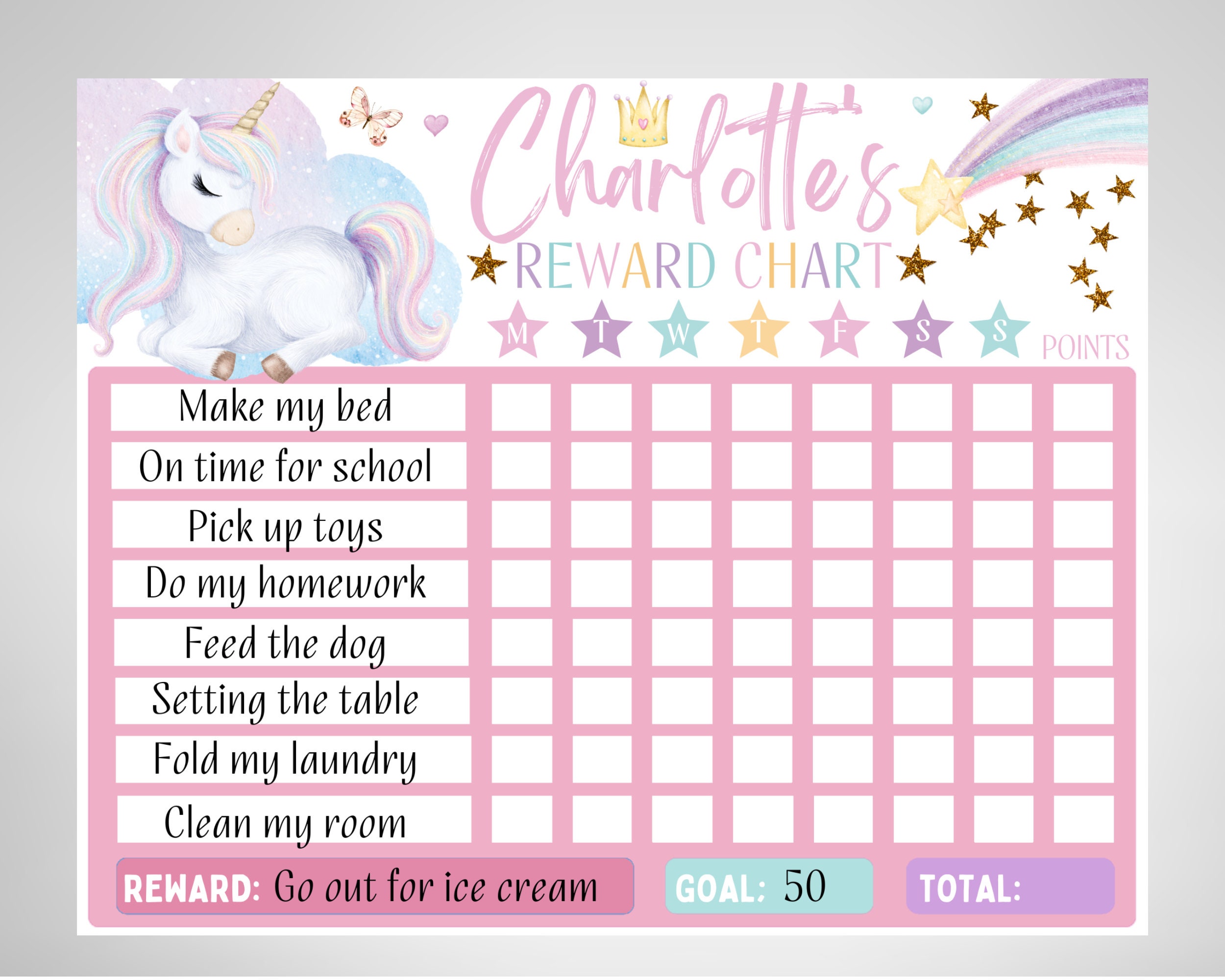 Unicorn Kids Reward Chart, Printable Behavior Chart, Daily Chore Chart ...