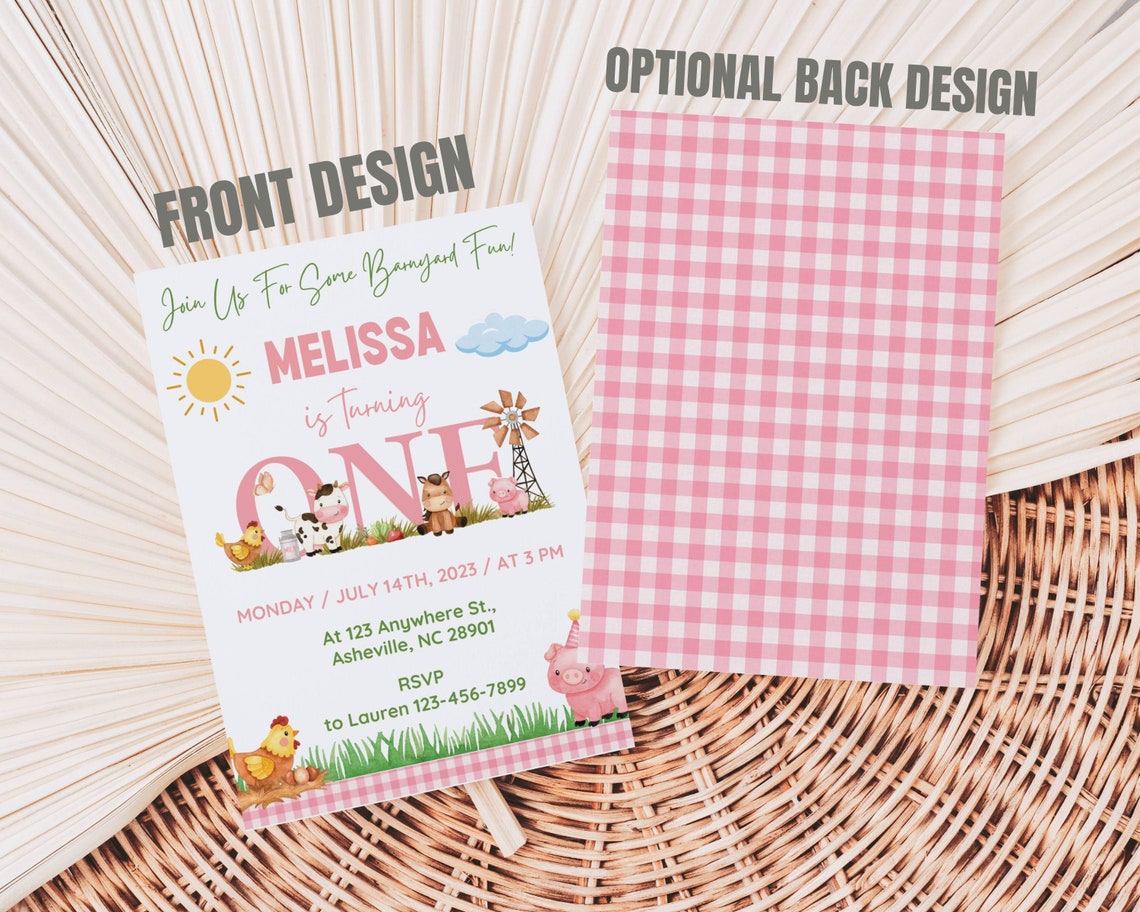 Editable Farm First Birthday Invitation, Girl Barnyard Theme Pink Party ...
