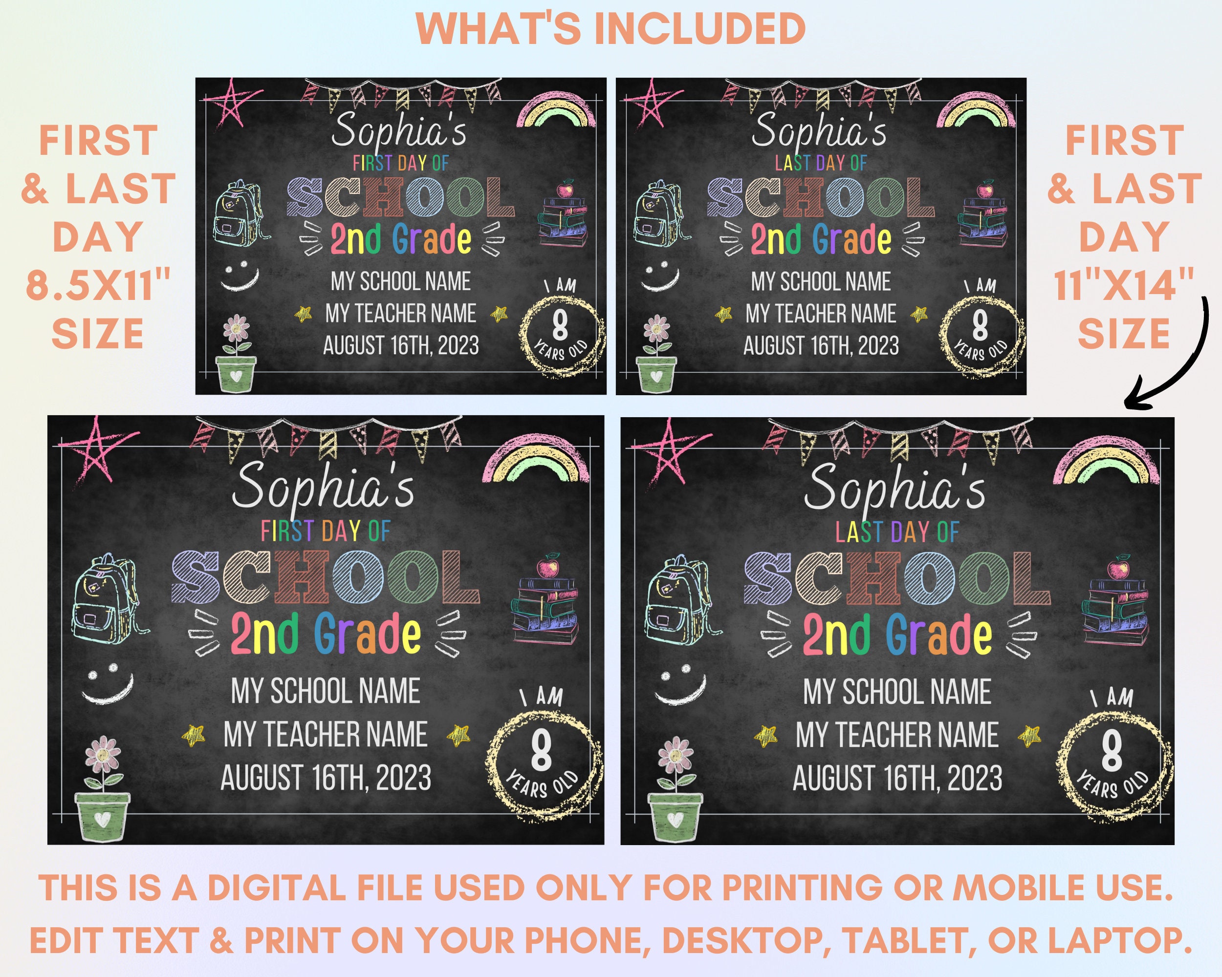 Printable First and Last Day of School Sign, Editable Back to School ...