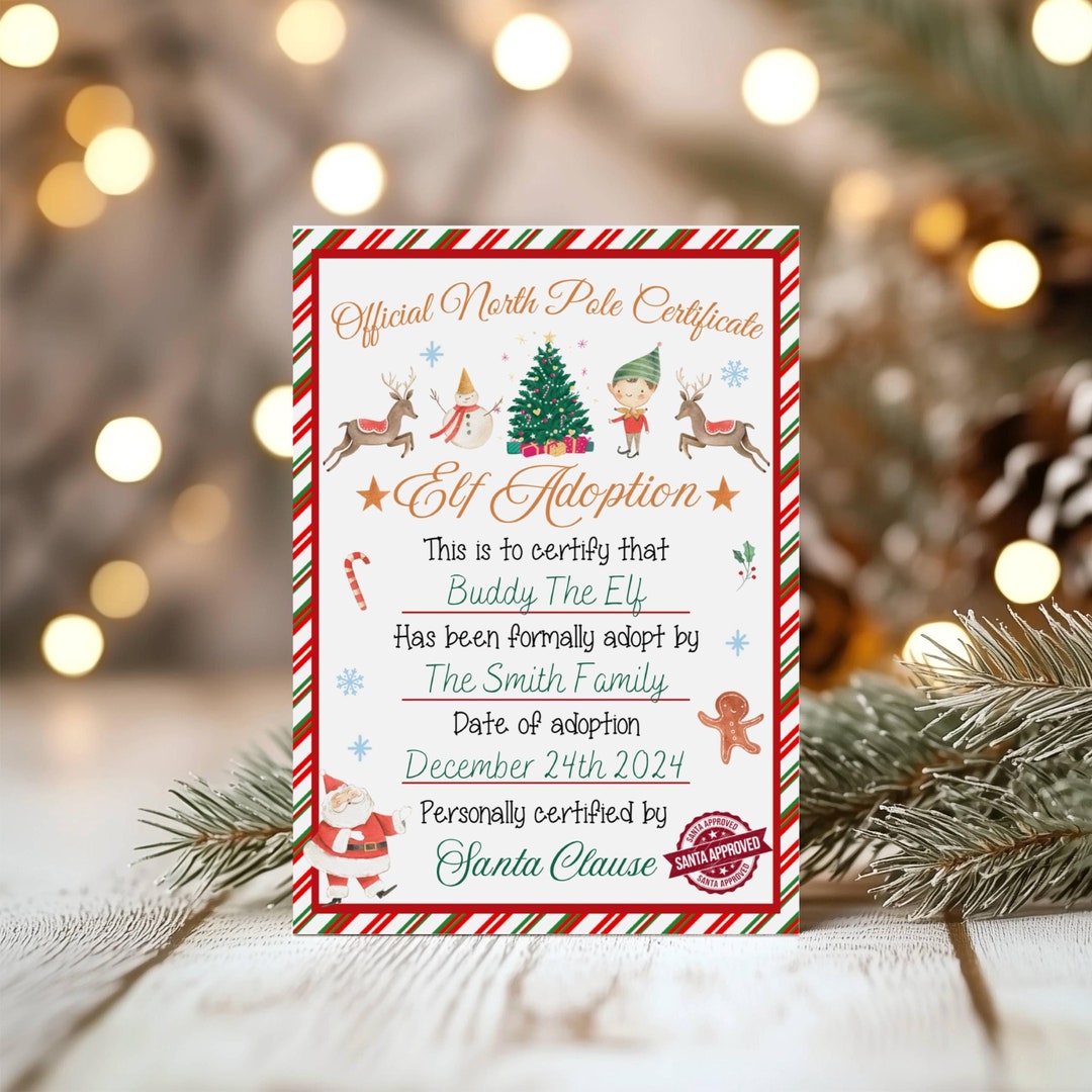 Editable Elf Adoption Certificate, Printable Adopt an Elf Christmas ...
