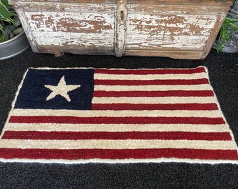 Primitive American Folk Art Wool Hooked Rug Patriotic Tulips - Etsy
