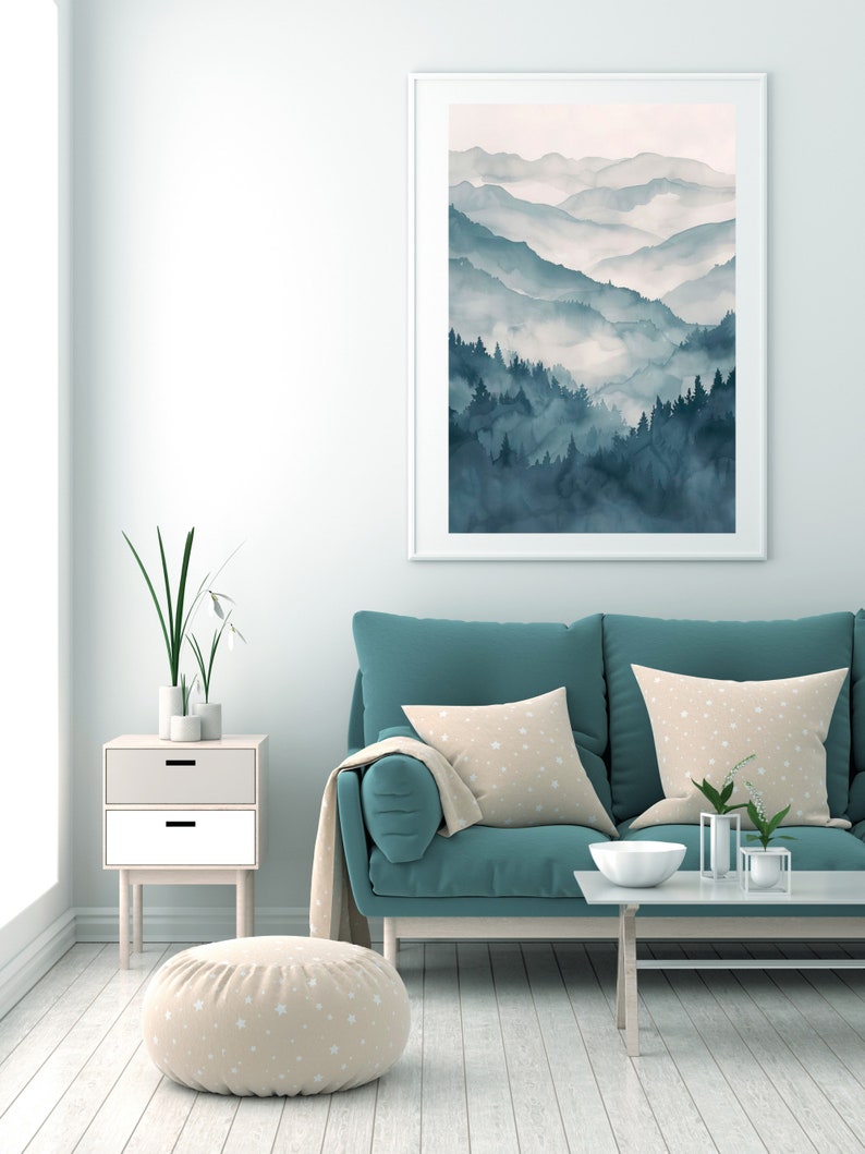 Blue Mountains Painting Watercolor Print Ridge Mountains Art Smoky ...