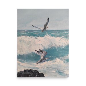 Ocean Art Seagull Wave Painting Seascape Print Nautical Wall Art - Etsy