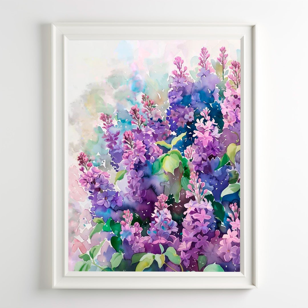 Lilac Watercolor Print: Farmhouse Floral Wall Art - Etsy