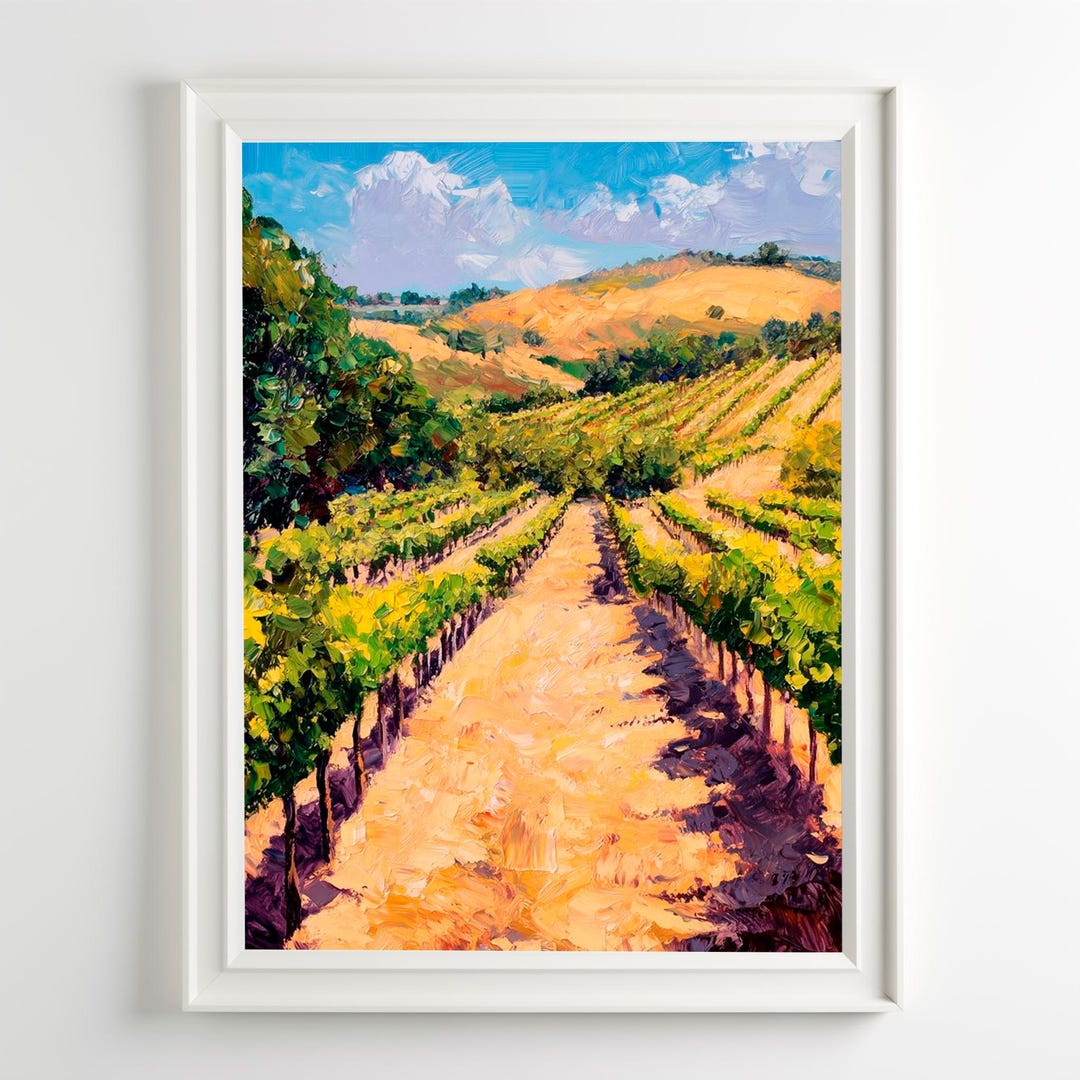 Vineyard Painting Wine Valley Art Print Landscape California Wall Art ...