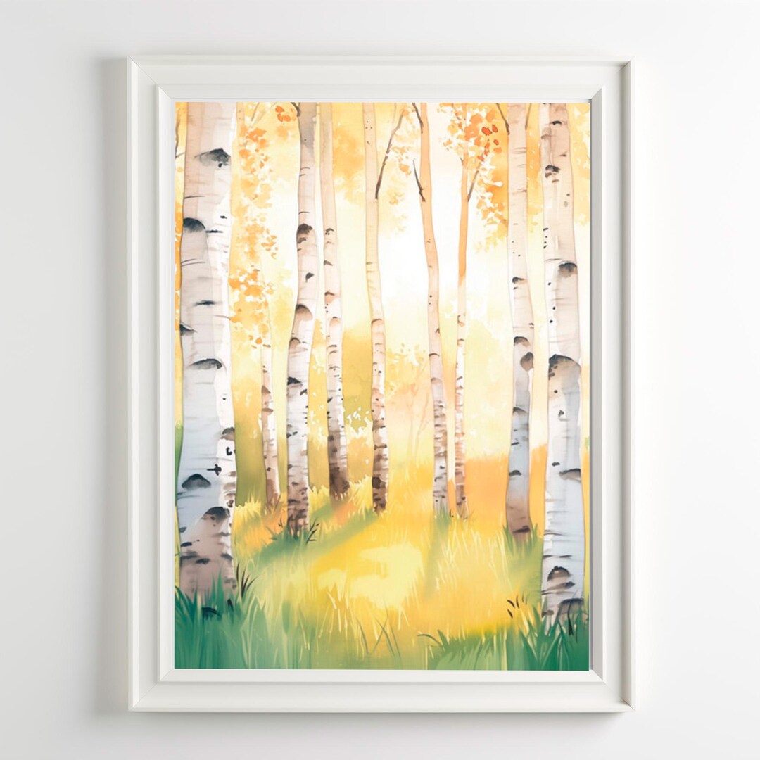 Aspen Birch Tree Art Forest Wall Art Nature Watercolor Print Landscape ...