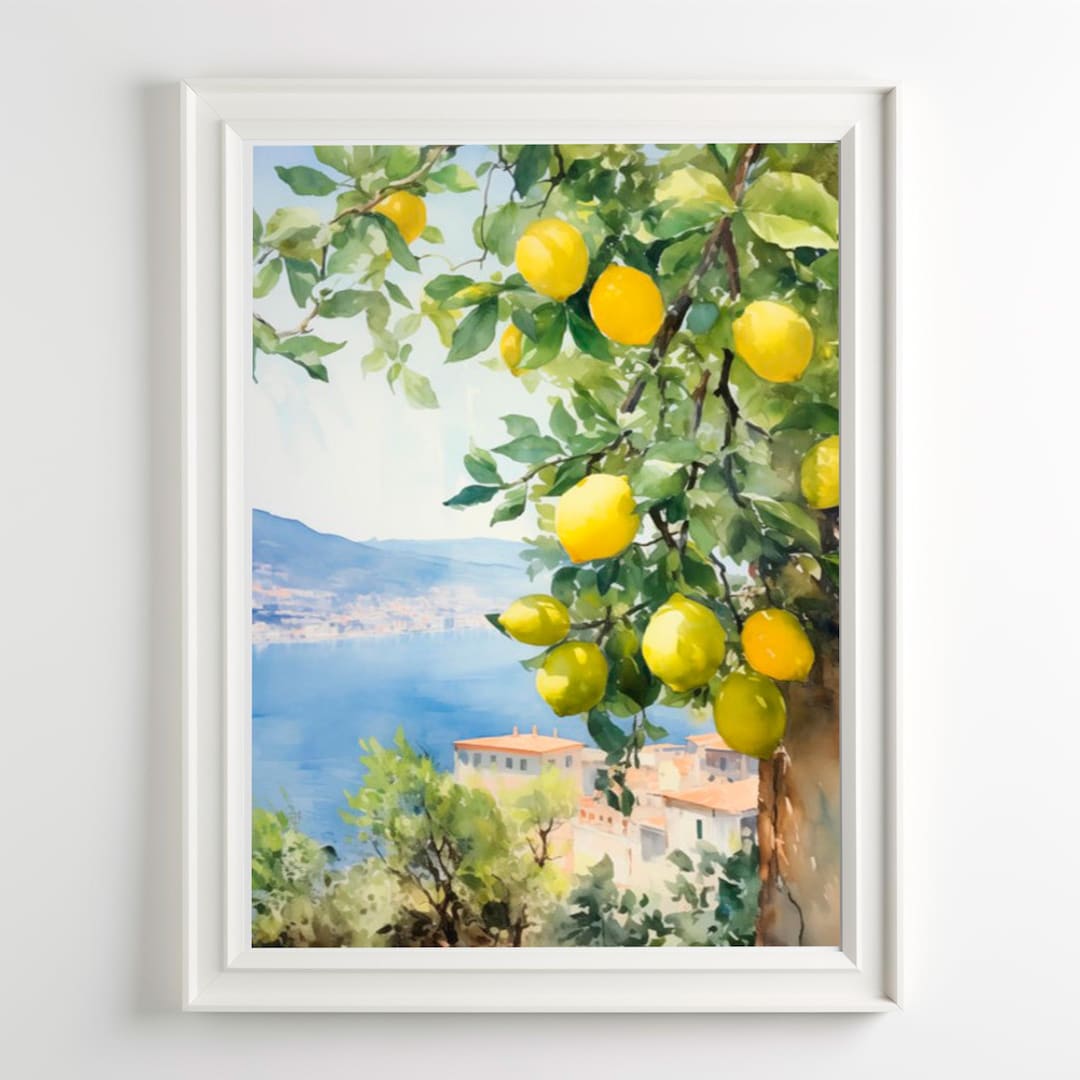 Italy Wall Art Lemon Print Coastal Painting Mediterranean Art Decor - Etsy