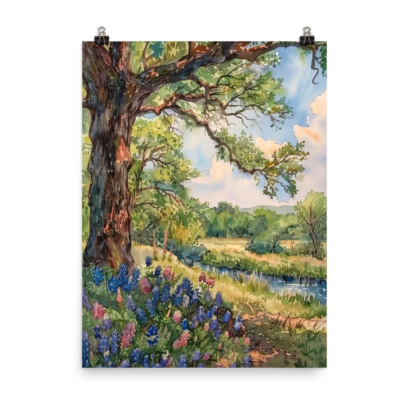 Texas Bluebonnet Watercolor Art Print: Landscape Painting - Etsy