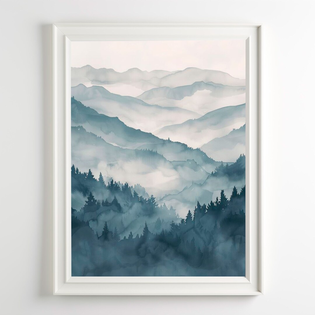 Blue Mountains Painting Watercolor Print Ridge Mountains Art Smoky ...