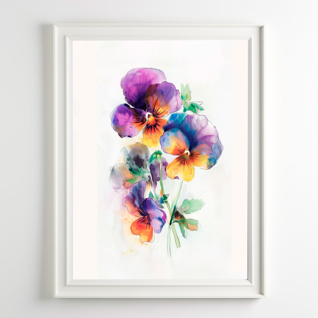 Viola Painting Flower Watercolor Print Viola Art Floral Purple Wall Art ...