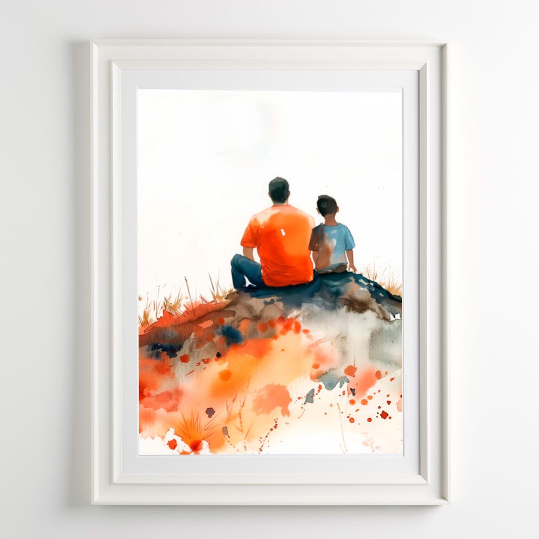 Father Son Art Family Wall Art Watercolor Print Cozy Home Decor - Etsy